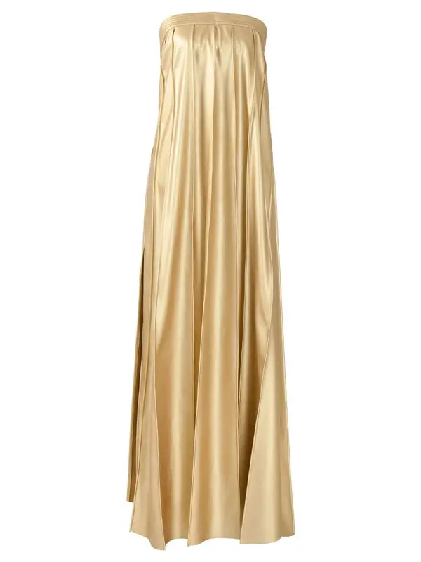 KARGEDE Pleated Faux Leather Maxi Dress - Gold