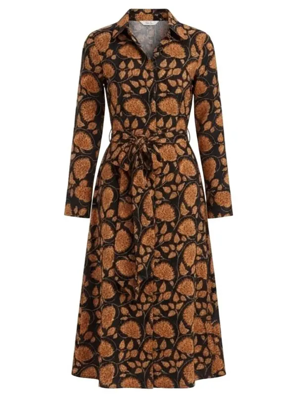 AT LAST... Printed Cotton Marigold Midi Dress - Black