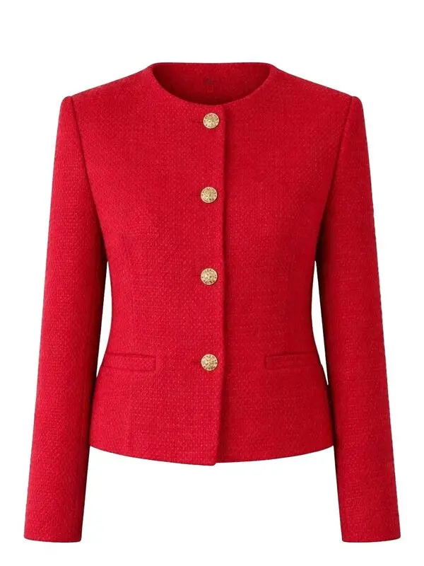 NUVV COLLECTION Tweed Buttoned Jacket - Red
