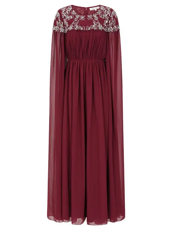 FROCK AND FRILL Embellished Cape Sleeve Maxi Dress - Red