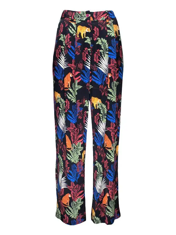 LALIPOP DESIGN Jungle Print Ecovero™ Satin Wide-leg Pants - Black