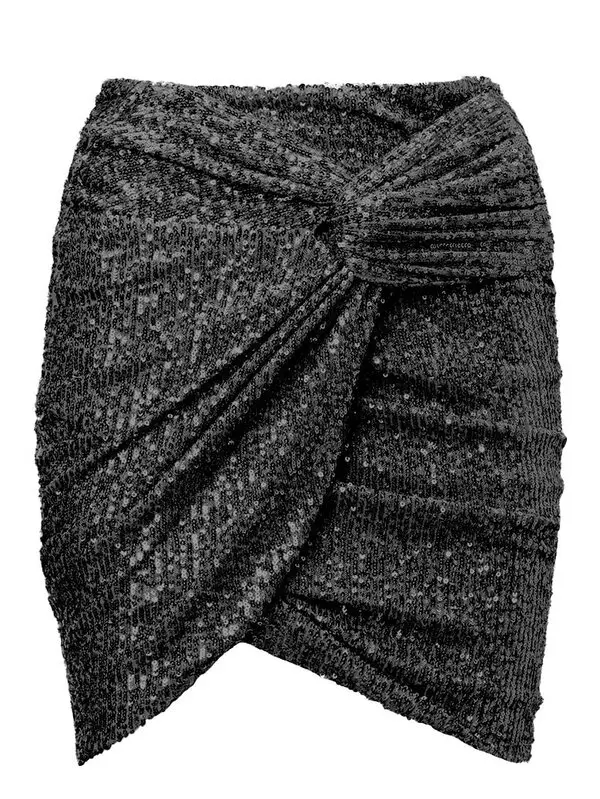 BLUZAT Sequin Knotted Skirt - Black