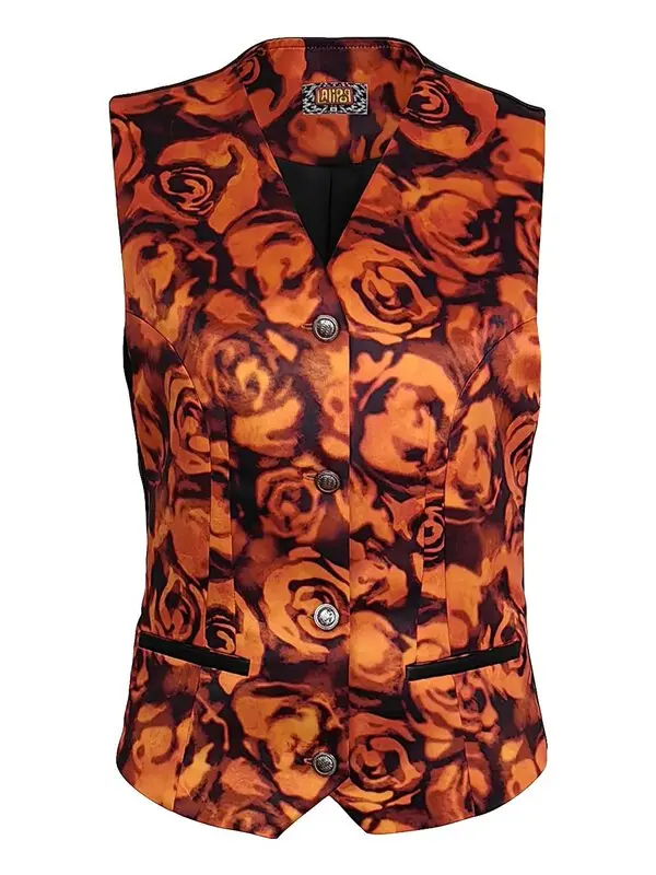 LALIPOP DESIGN Floral Print Vest With Vegan Leather Back - Black