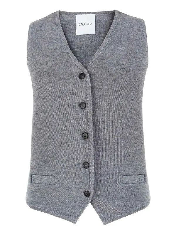 SALANIDA Knitted Merino Wool Waistcoat - Grey