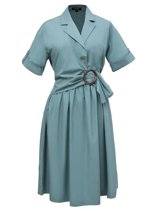 SMART AND JOY Shirt Dress With Belt And Asymmetrical Panel - Green