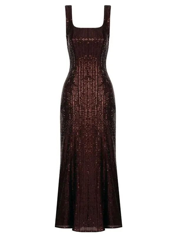 ELSAVA Tie-back Midi Dress - Brown