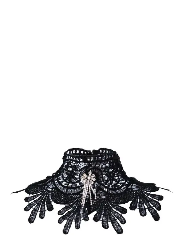 CONCEPT A TROIS Lace Collar With Rhinestones - Black