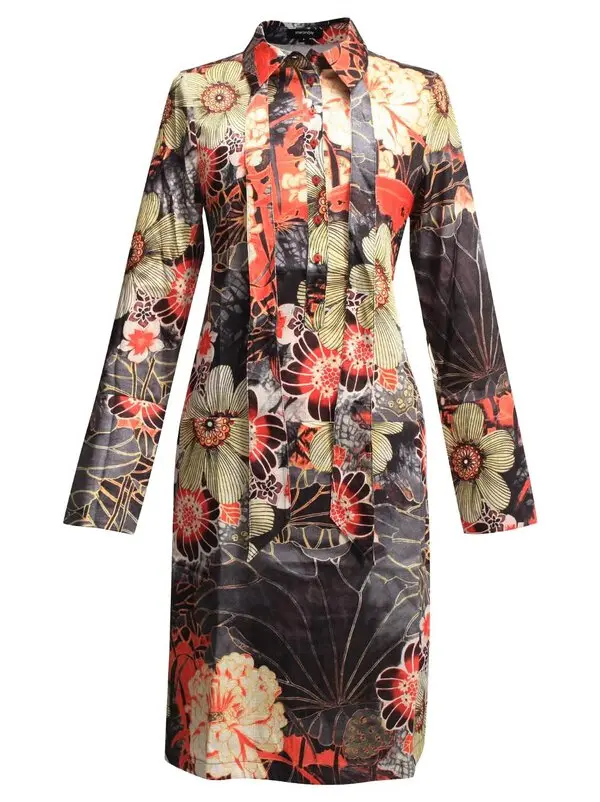 SMART AND JOY Bow-tie Floral Shirt Dress - Black