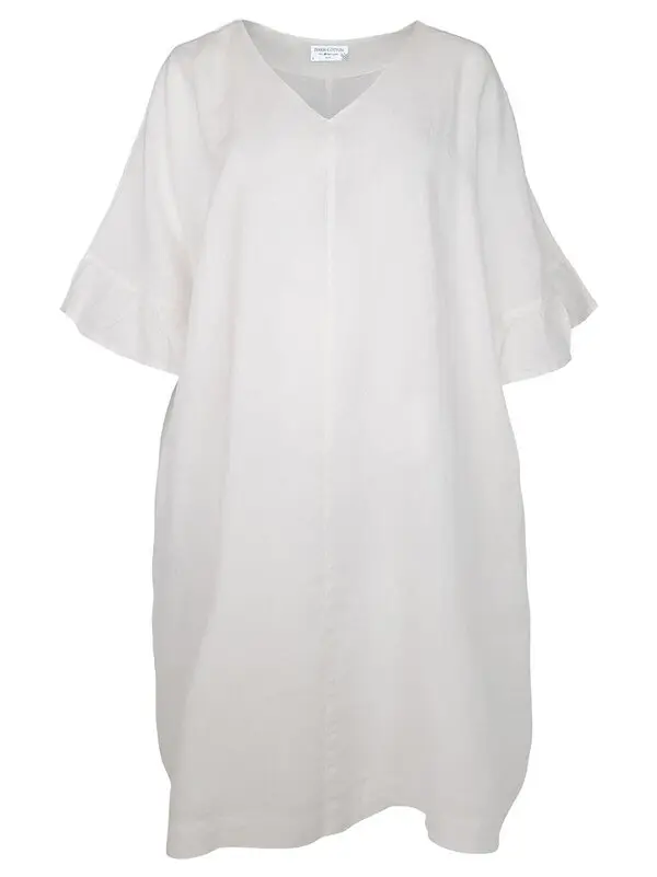 Haris Cotton Cami Linen Dress With Ruffled Sleeves - White