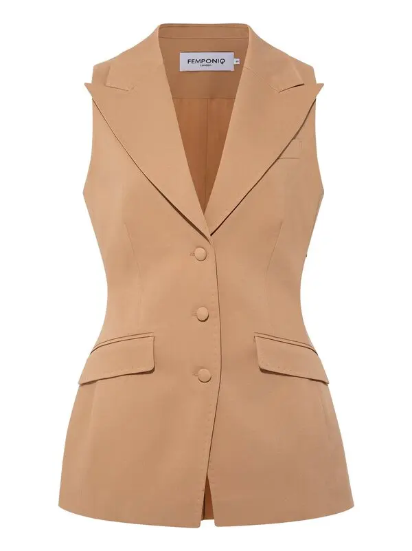 FEMPONIQ Sleeveless Tailored Blazer - Brown