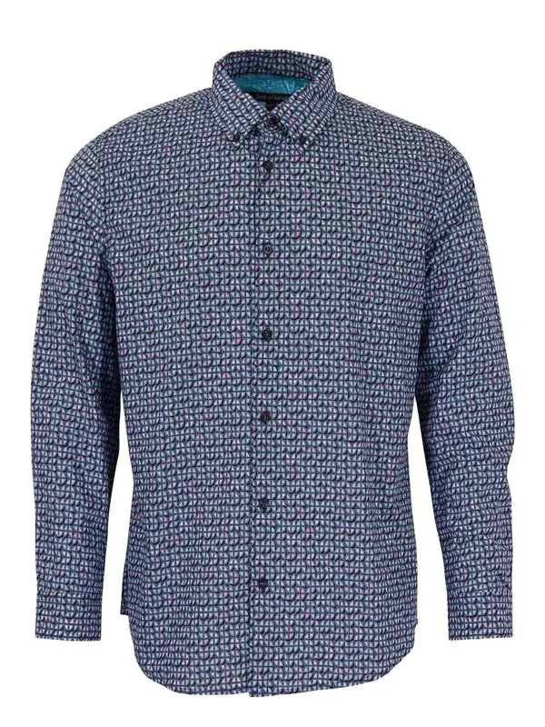 LORDS OF HARLECH Morris Ibiza Petal Shirt Teal - Blue