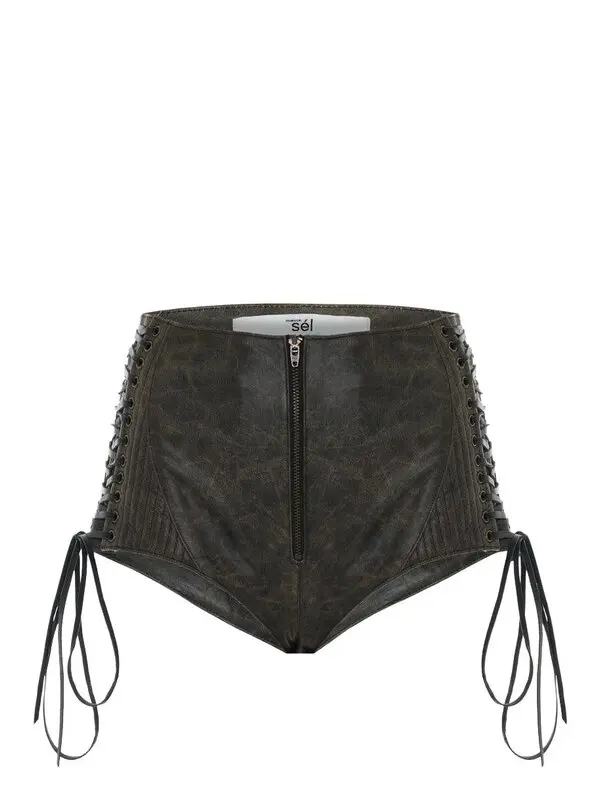 MAISON SEL Leather Extra Mini Shorts - Grey