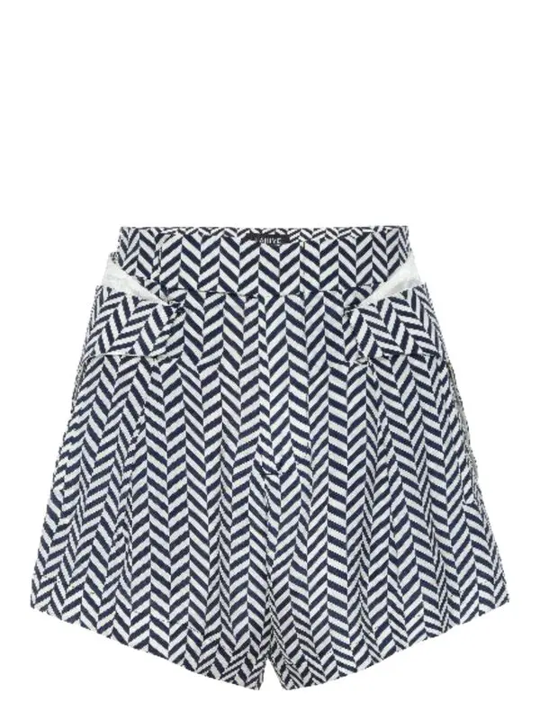 LAHIVE Eva Silk Chevron Shorts - Black/blue/white