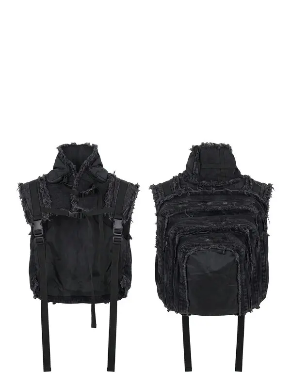 GOC DENIM Denim Vest With Integrated Backpack - Black