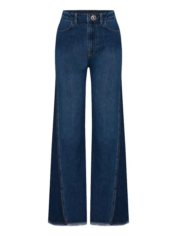 EXQUISE High-waisted Wide-leg Denim Pants - Blue