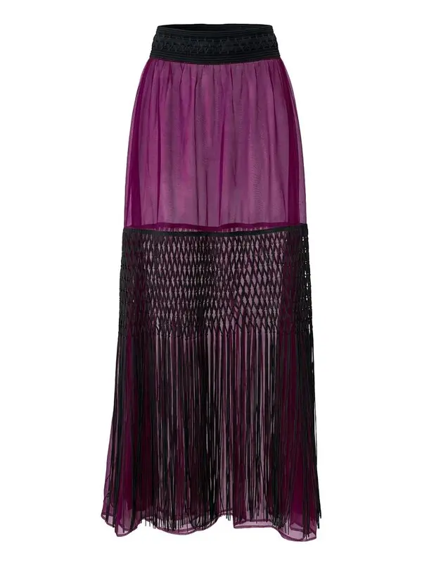 L2R THE LABEL Embellished Tiered Organza Skirt - Black/purple