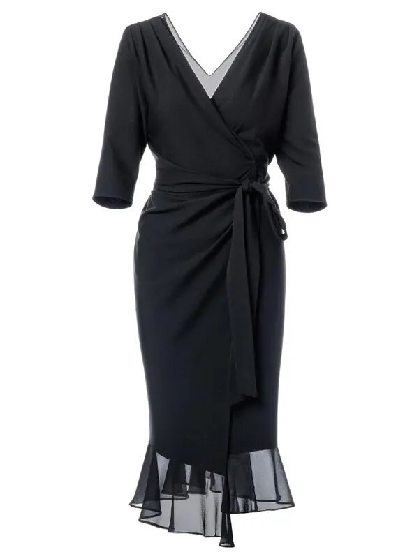 CONCEPT A TROIS Wrap Dress With Silk Ruffles - Black