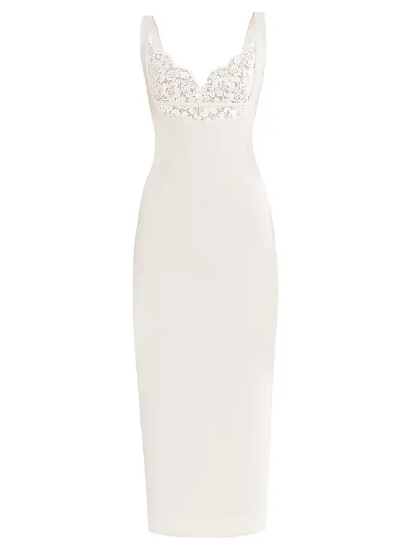 NISSA Lace-detail Crepe Midi Dress - White