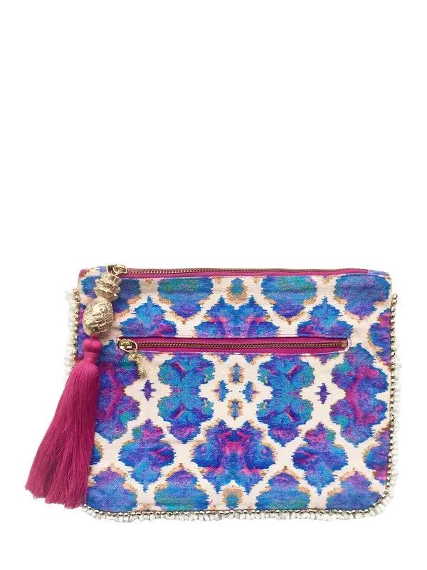 SOPHIA ALEXIA Embellished Canvas Clutch - Blue/yellow