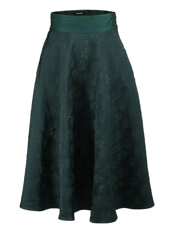 SMART AND JOY Flared Jacquard Midi Skirt - Green