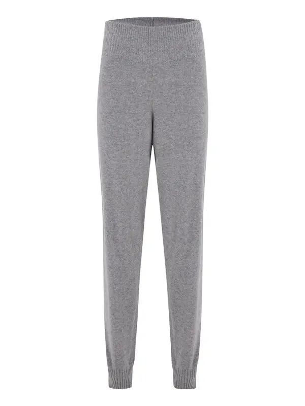 PERALUNA High Waist Cashmere Blend Knit Jogger Trousers - Grey
