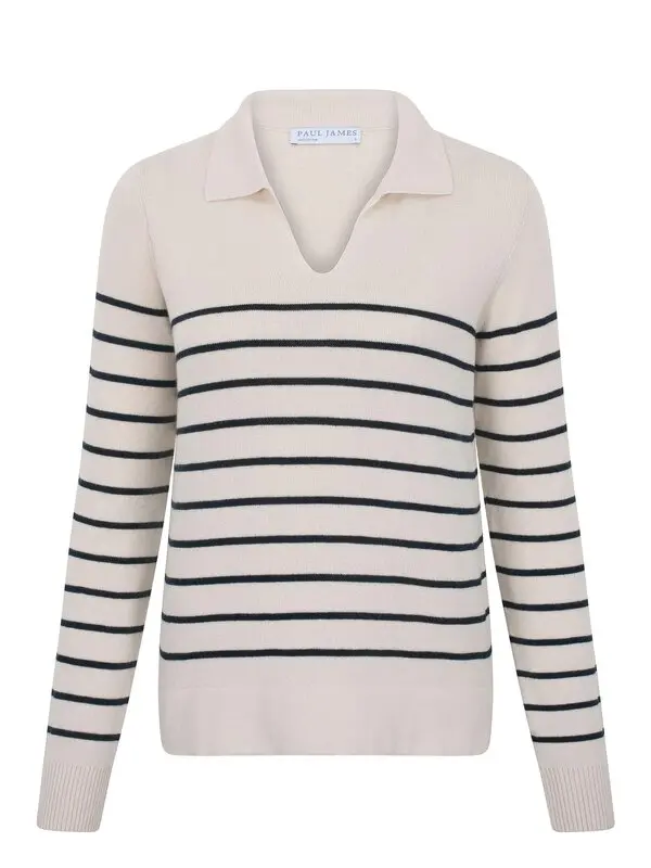 PAUL JAMES KNITWEAR Colette Breton Stripe Cotton Knit Top - Beige