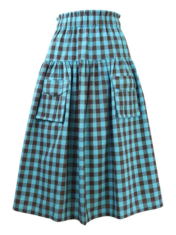 ZENZEE Gingham Linen Cargo Skirt - Brown/green
