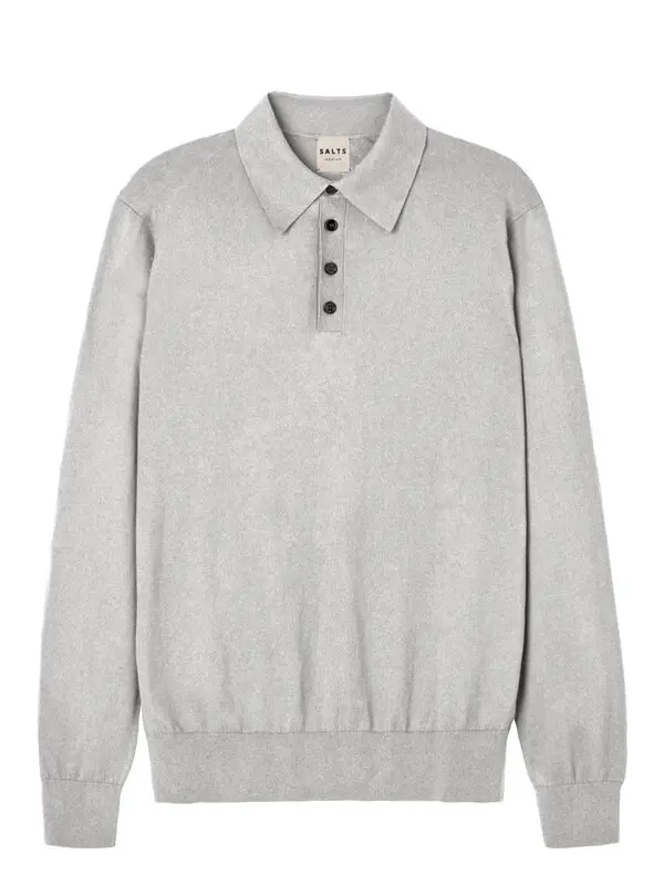 SALTS CASHMERE Long Sleeved Polo Shirt Marl - Grey