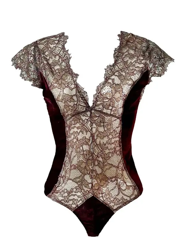 CAROL COELHO Time Travel Lace & Velvet Bodysuit - Gold