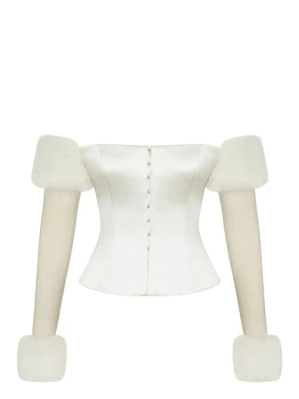 MISS CIRCLE NEW YORK Off-shoulder Fur Trimmed Top - White