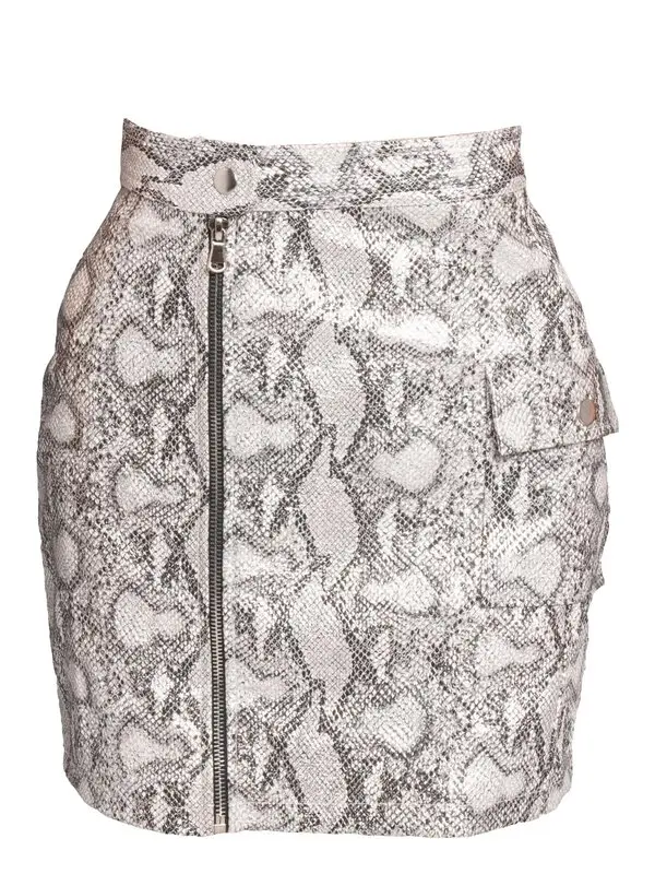 ETTIE Faux Snakeskin Mini Skirt - Silver