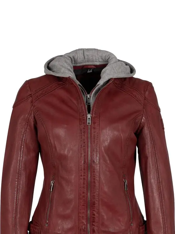 Mauritius Leather Jacket With Fleece Hood - Red