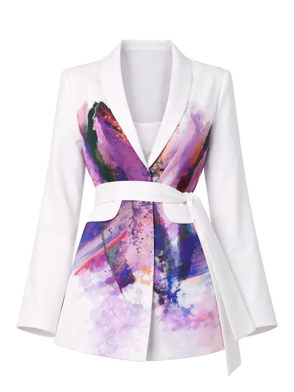 ZAFUR Mayfair Brushstroke Print Blazer - White