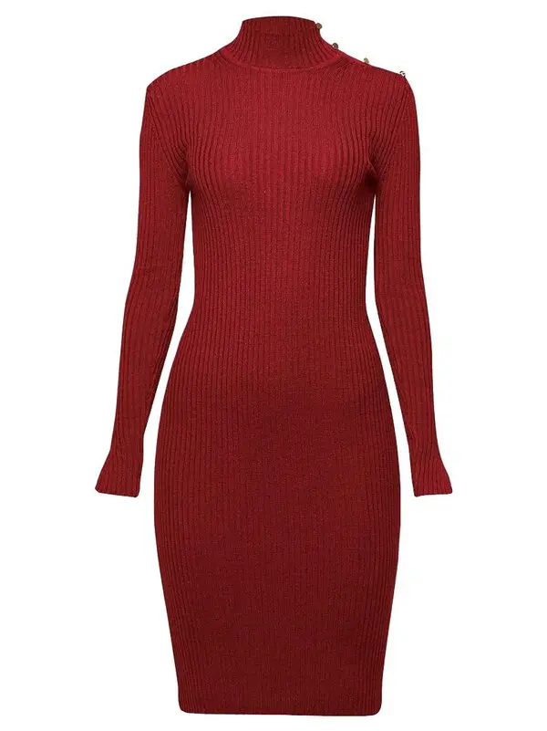 RUMOUR LONDON Andrea Ribbed Wool Midi Dress - Red