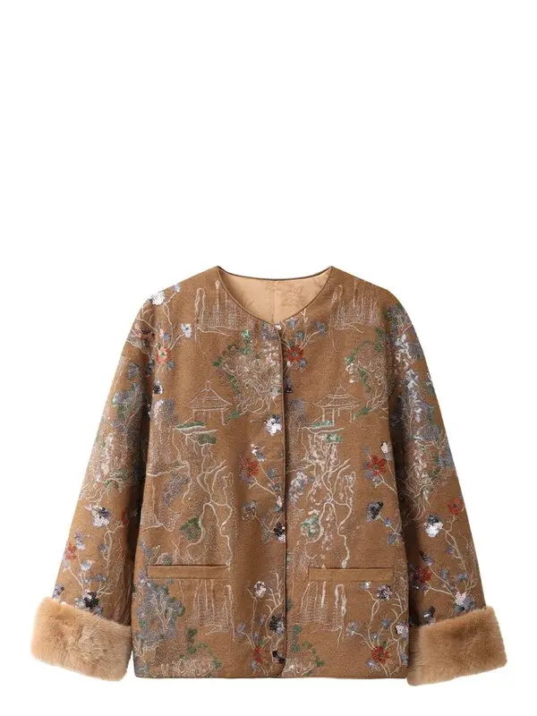 WJY STUDIO LONDON Embroidered Jacket - Brown/gold/red