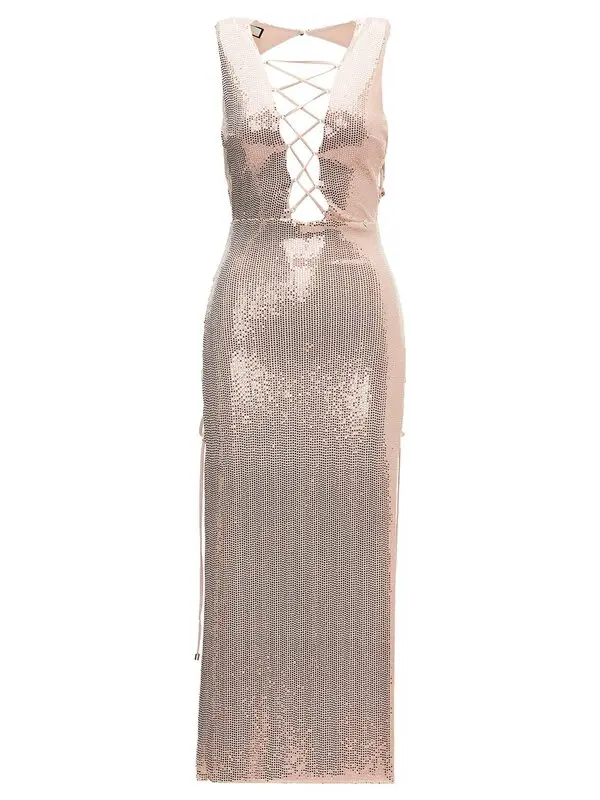 NISSA Holographic-effect Midi Dress - Pink