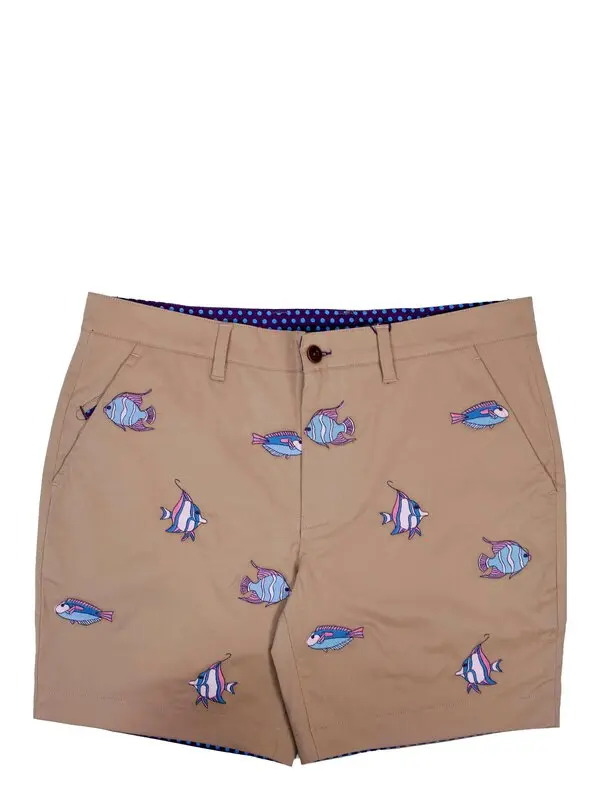 LORDS OF HARLECH Edward Fish Embroidery Shorts - Orange/blue