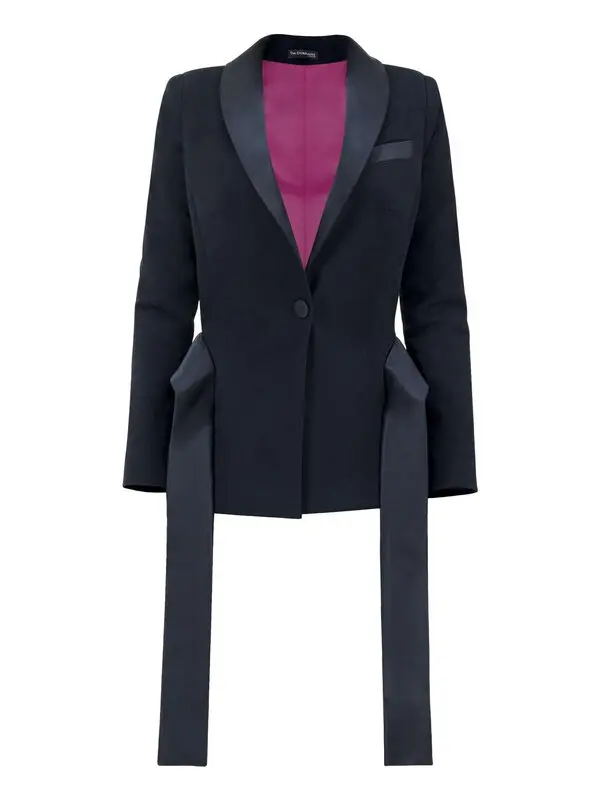 TIA DORRAINE Classic Blazer With Satin Details - Black