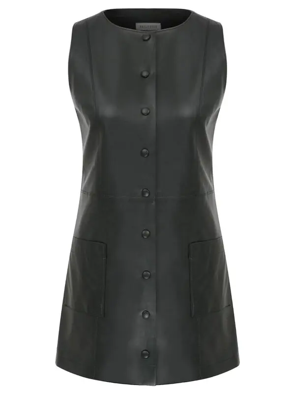 NAZLI CEREN Odette Vegan Leather Mini Dress - Black