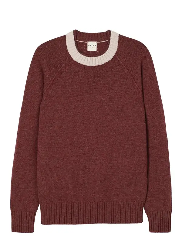 SALTS CASHMERE Double Neck Trim Crew Neck Sweater - Brown