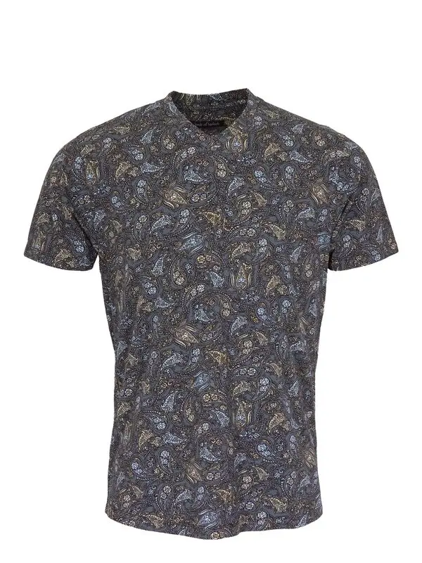 LORDS OF HARLECH Maze Madrid Paisley V-neck Tee - Black
