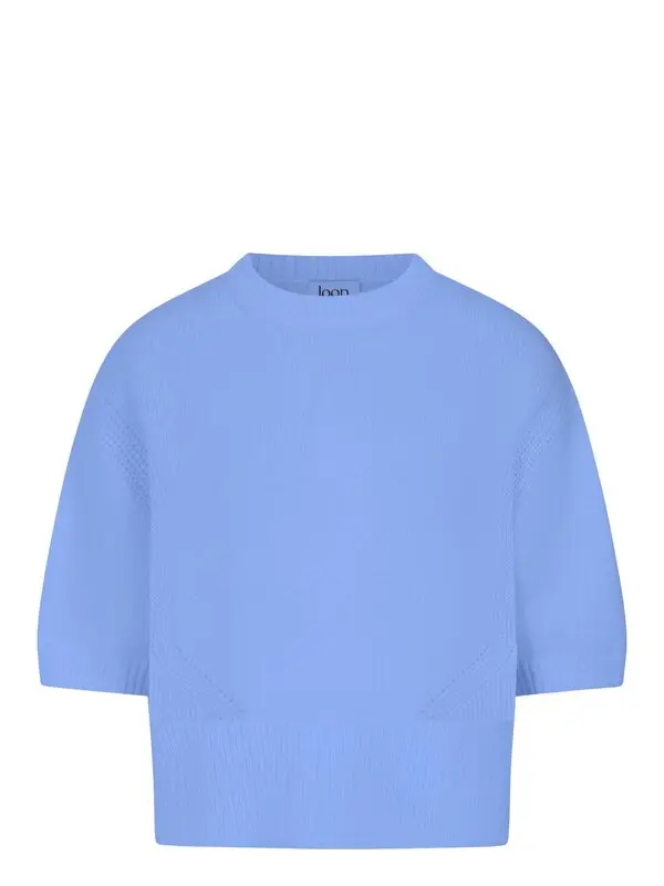 LOOP CASHMERE Ribbed Cashmere Short-sleeved Sweater - Blue