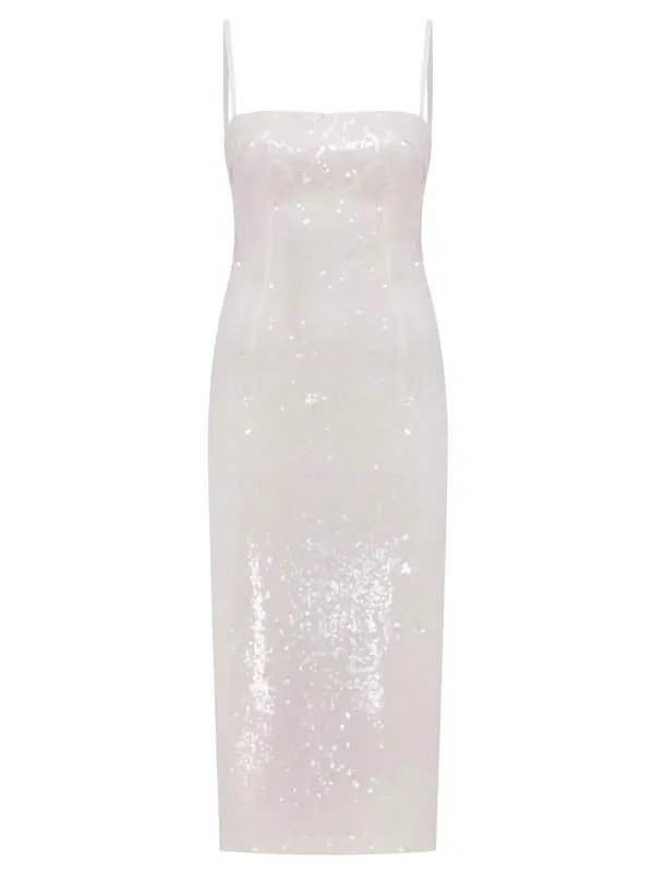 NAZLI CEREN Miles Sequin Midi Dress - White