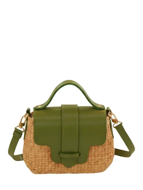 SILK AND BEARS Handwoven Water Hyacinth Mini Crossbody Bag - Green