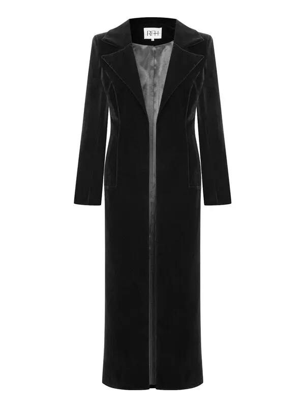 ROQAIA FASHION HOUSE Velvet Tailored Long Coat - Black
