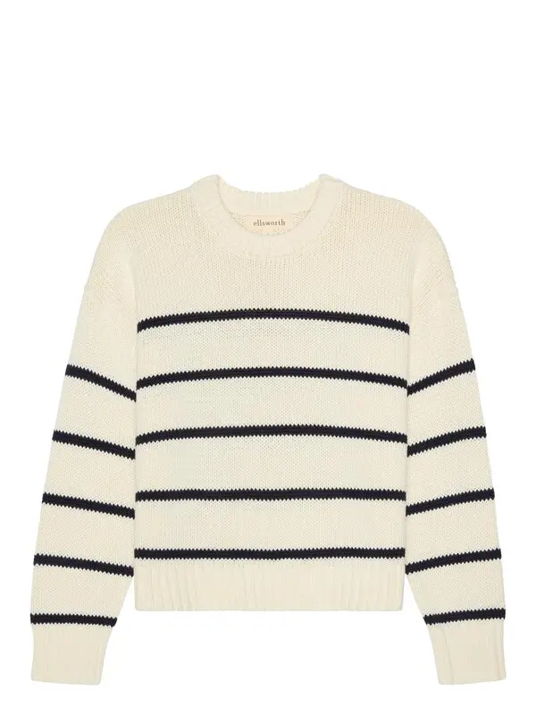 ELLSWORTH + IVEY Elena Striped Crewneck Sweater - White