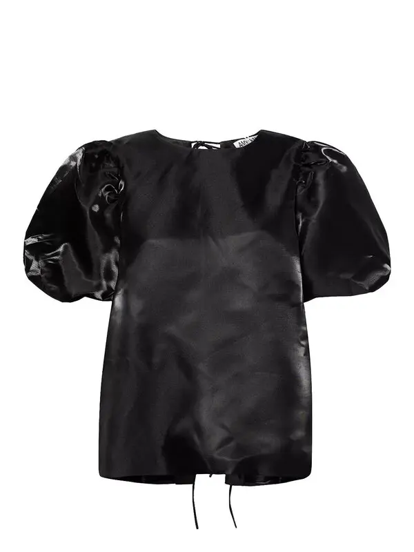 AMY LYNN Aurelia High Shine Satin Tie Top - Black
