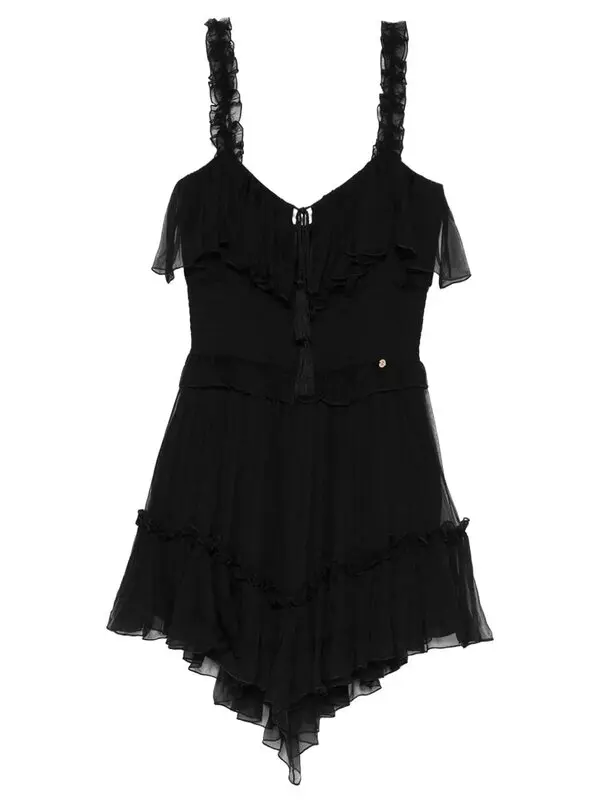 NISSA Ruffled Silk Mini Dress - Black