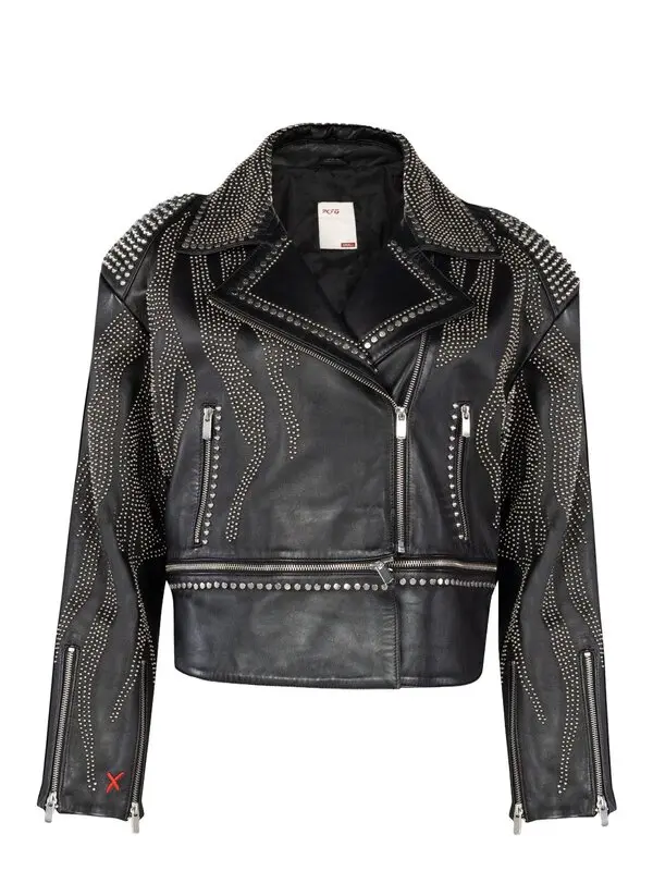 PCFG Leather Biker Jacket With Studded Detail - Black