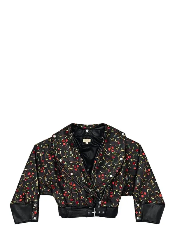 ZASTASTUDIO Embroidered Crop Leather Jacket - Black